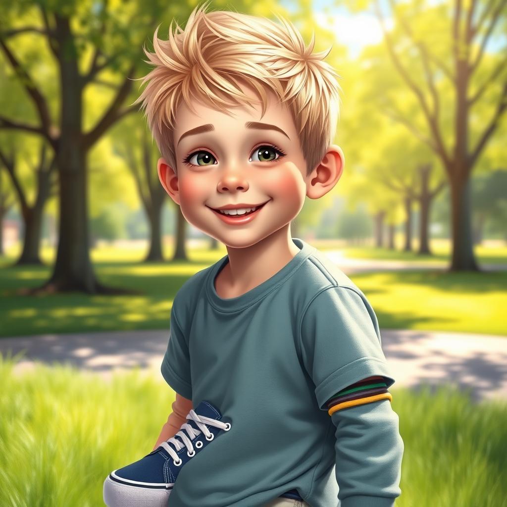 Stylish Young Boy in a Sunny Park - AI Image Creation