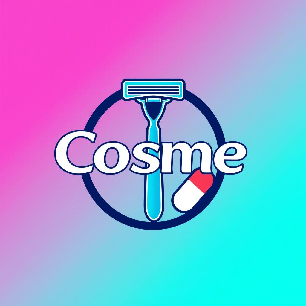 Modern Circular Logo Design for 'Cosme' Featuring Razor and Pill