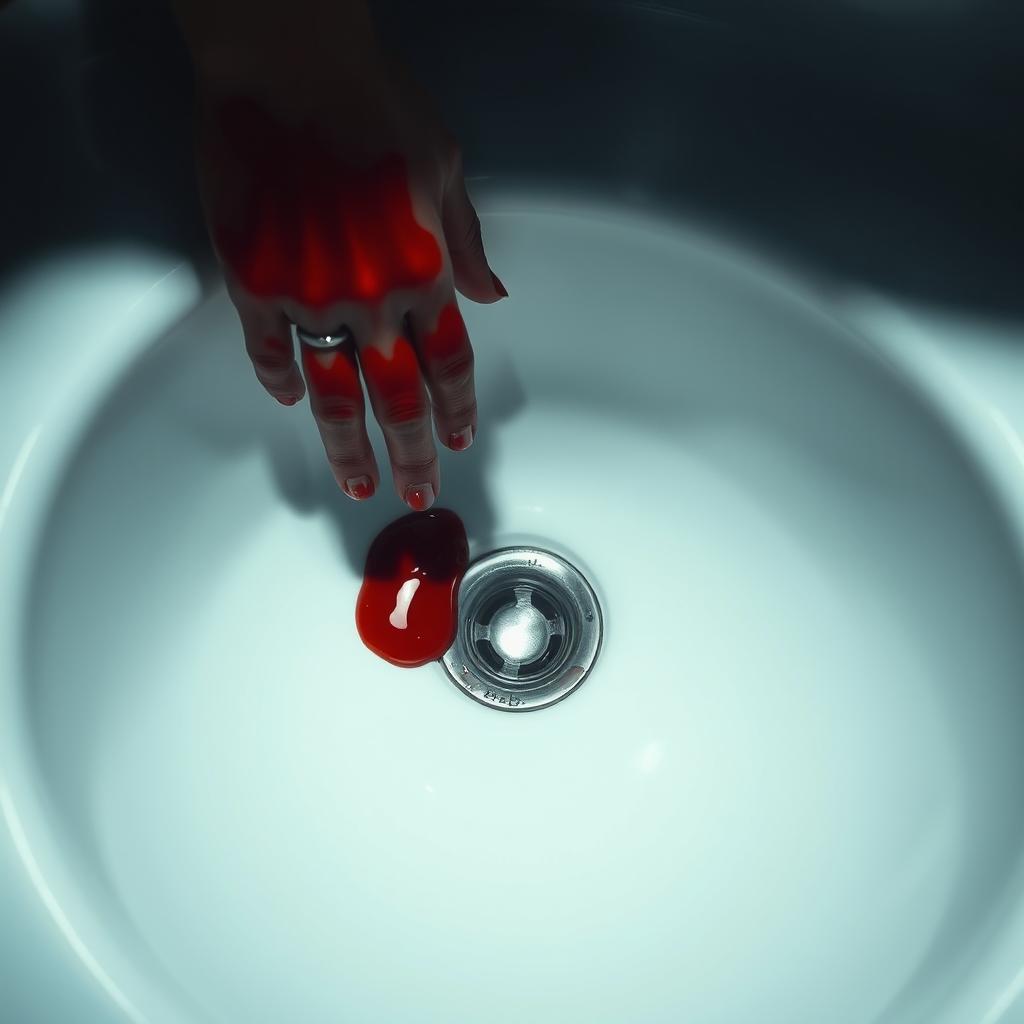 Eerie Close-Up: The Striking Contrast of Blood and a Pristine Sink