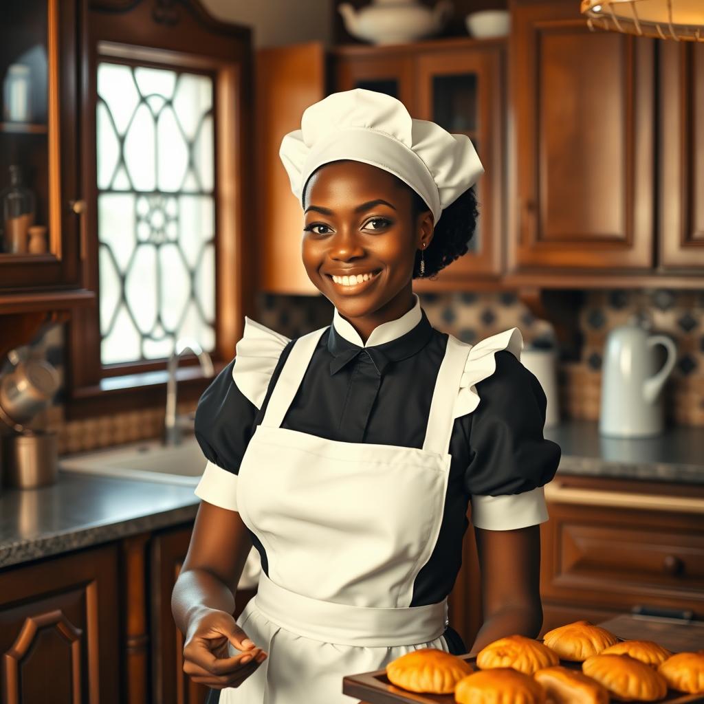 Elegant Vintage Kitchen Scene with a Friendly Maid