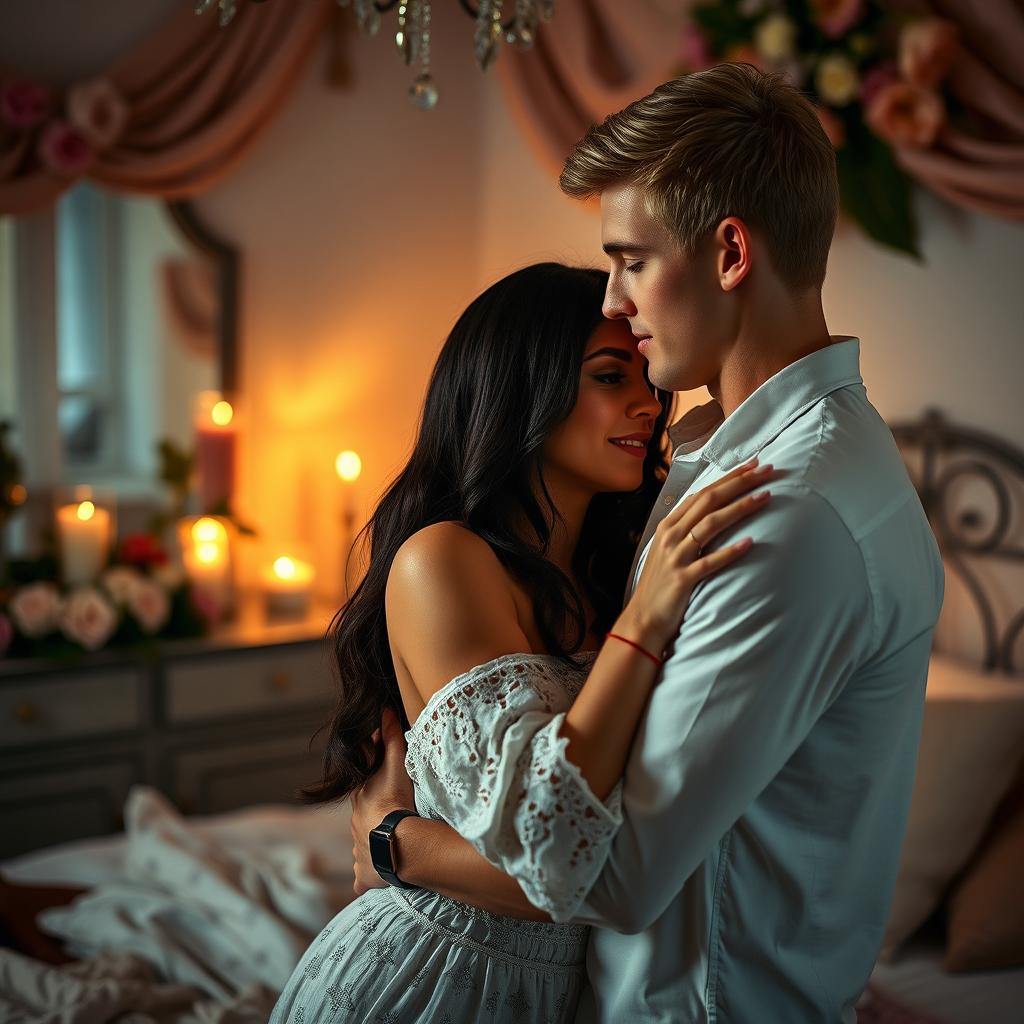 Romantic Bedroom Embrace: A Tender Moment of Love and Intimacy