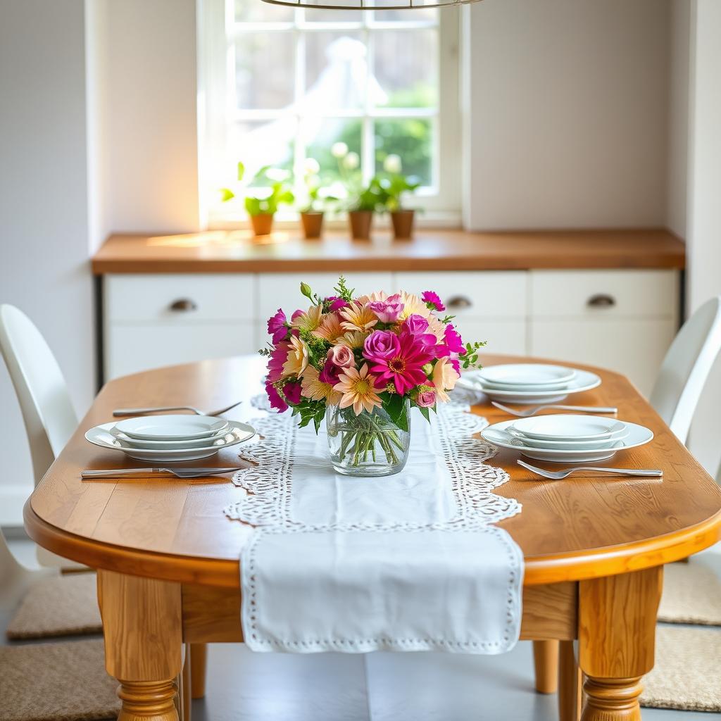 Elegant Kitchen Table Setting with Floral Arrangement | Idyllic Ideas