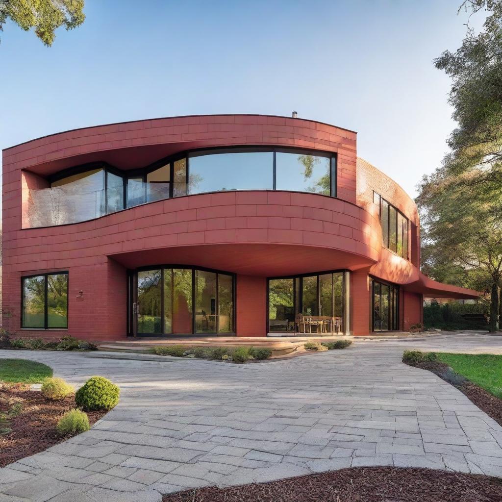 Modern Curved Brick Mansion with Stunning Interlocking Design