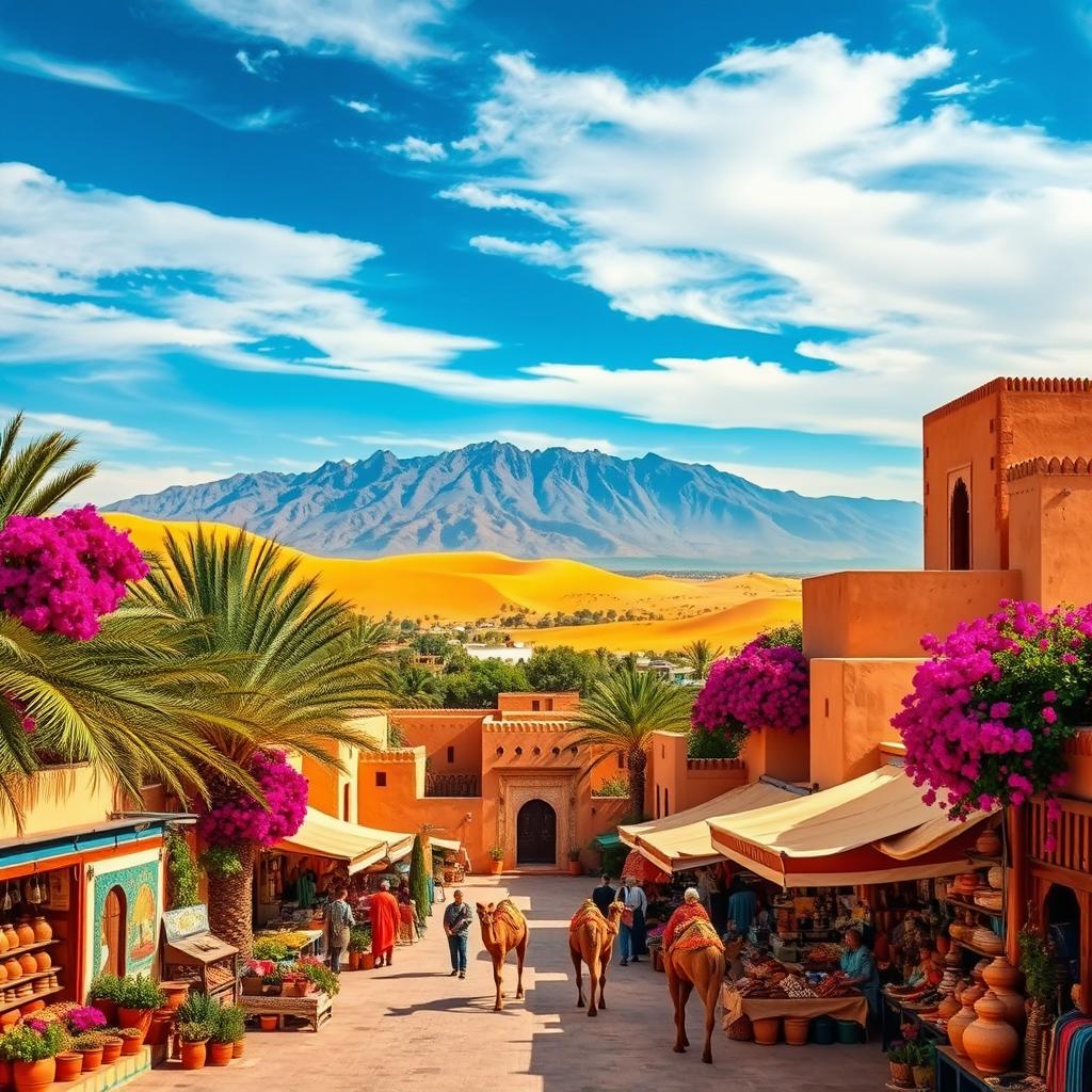 Vibrant Moroccan Landscape: Sahara, Kasbahs & Market Scenes