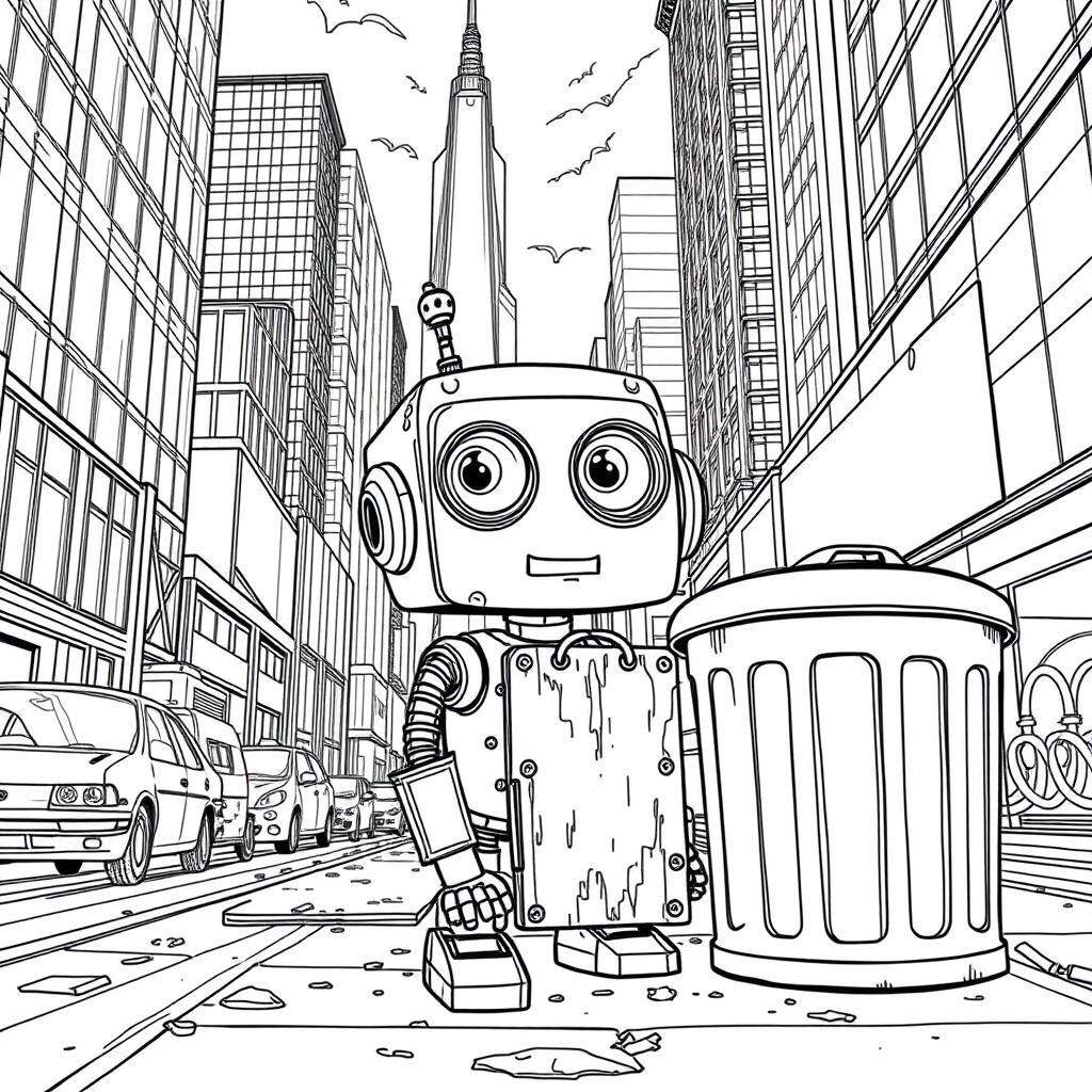 Coloring Page: Tom the Robot's Adventure