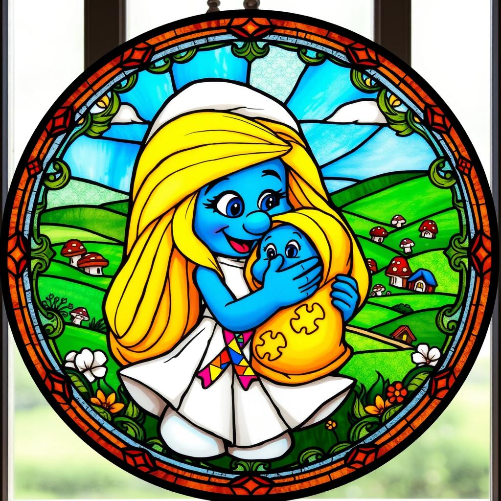 Smurfette's Heart: A Vibrant Stained Glass Embrace
