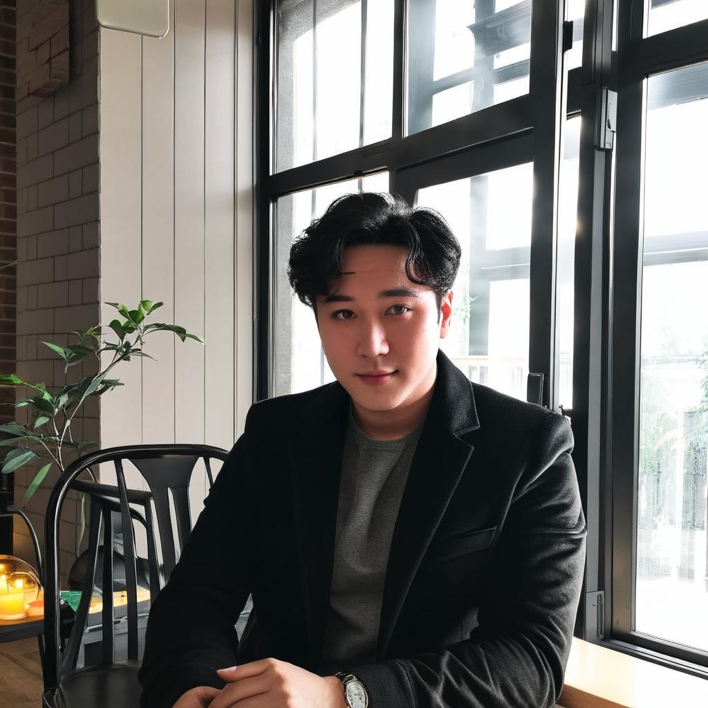 Captivating Portrait of a Young Man in a Modern Café