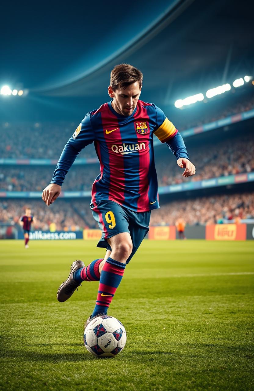 Epic Soccer Action: Lionel Messi's Iconic Dribbling Skills