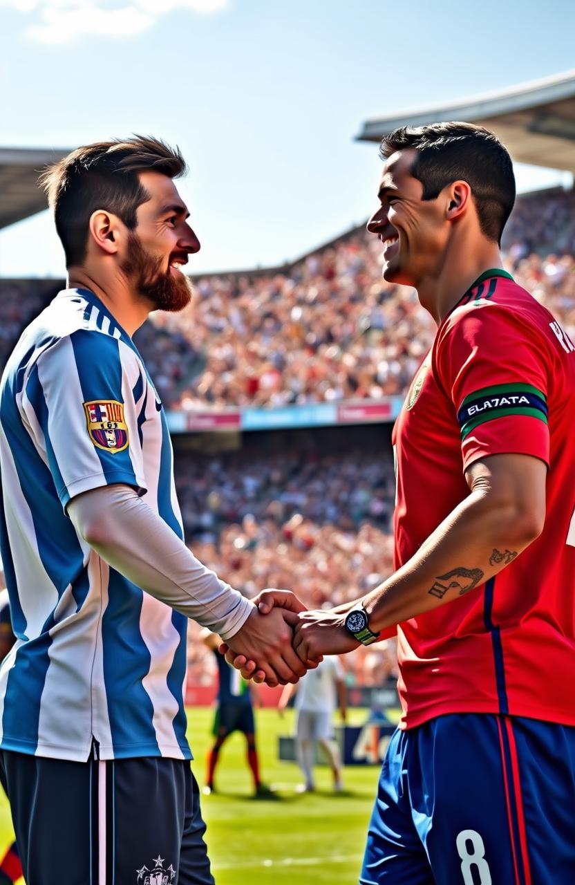 Iconic Handshake: Messi & Ronaldo Captured in a Legendary Moment