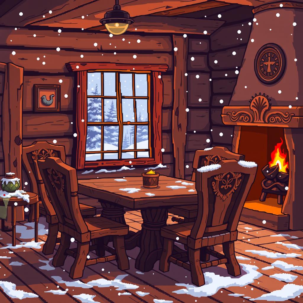 Cozy Viking Furniture: 64-bit Pixel Art Indoor Scene