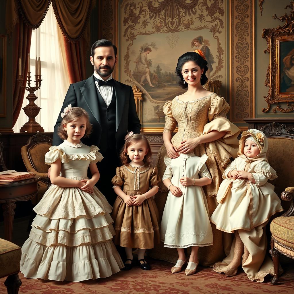 Elegant Victorian Family Portrait: A Glimpse into 19th Century Opulence