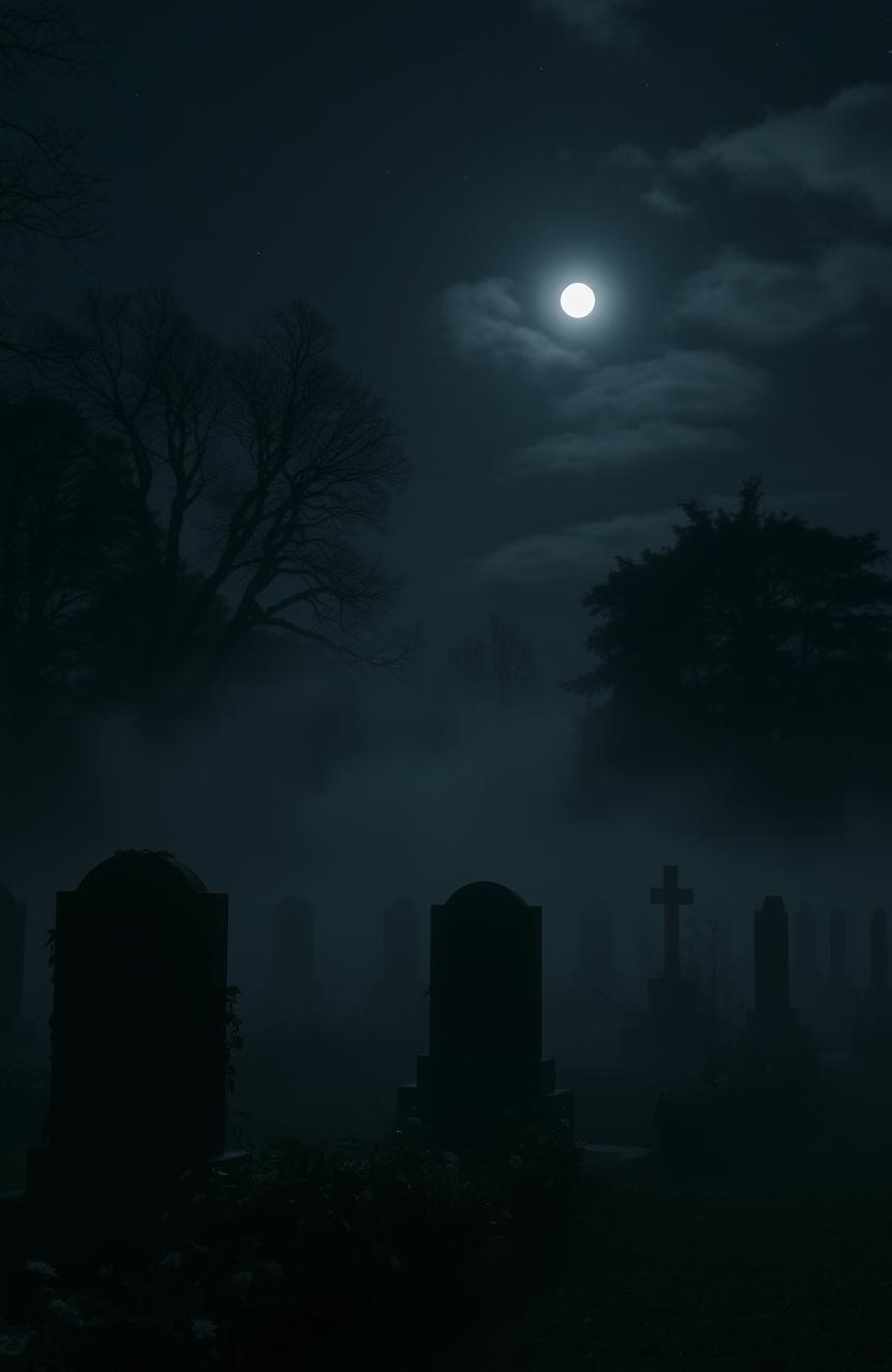 Mystical Night in a Serene Graveyard | Ethereal Moonlit Imagery