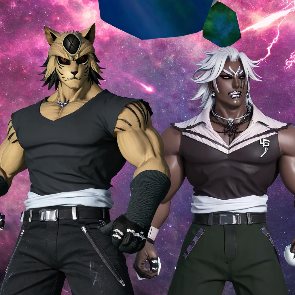 Epic Anime Tigers: Muscular Characters in a Cosmic Canvas
