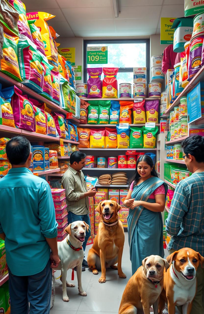 Vibrant Pet Food Store Scene in India - A Delight for Pet Lovers