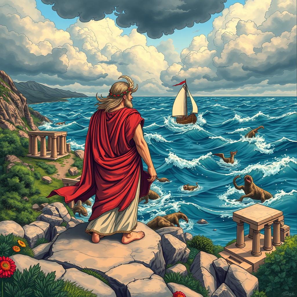 Epic Journey of Odysseus: A Mythical Illustration of Adventure and Danger