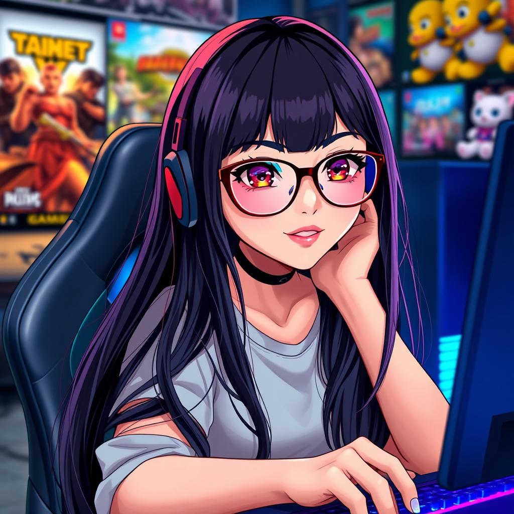 Vibrant Gamer Girl: Energetic Gaming Setup with Style