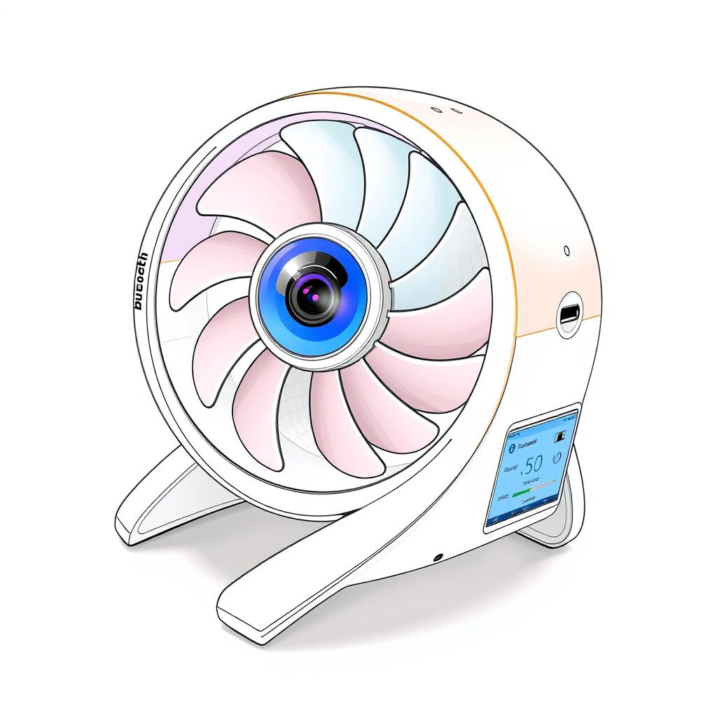 Innovative Mini Fan Design with Camera Lens & Bluetooth Connectivity