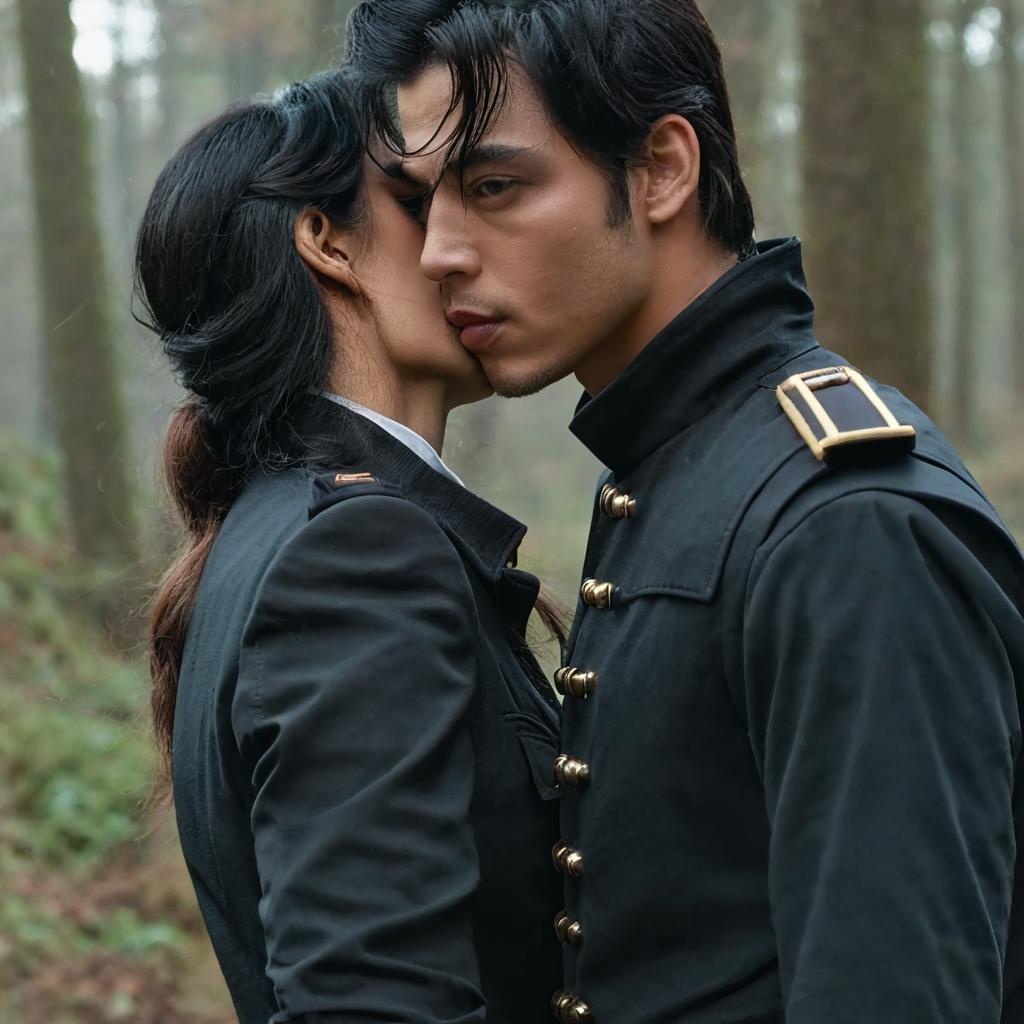 Romantic Kiss in a Misty Enchanted Forest | AI-Generated Art