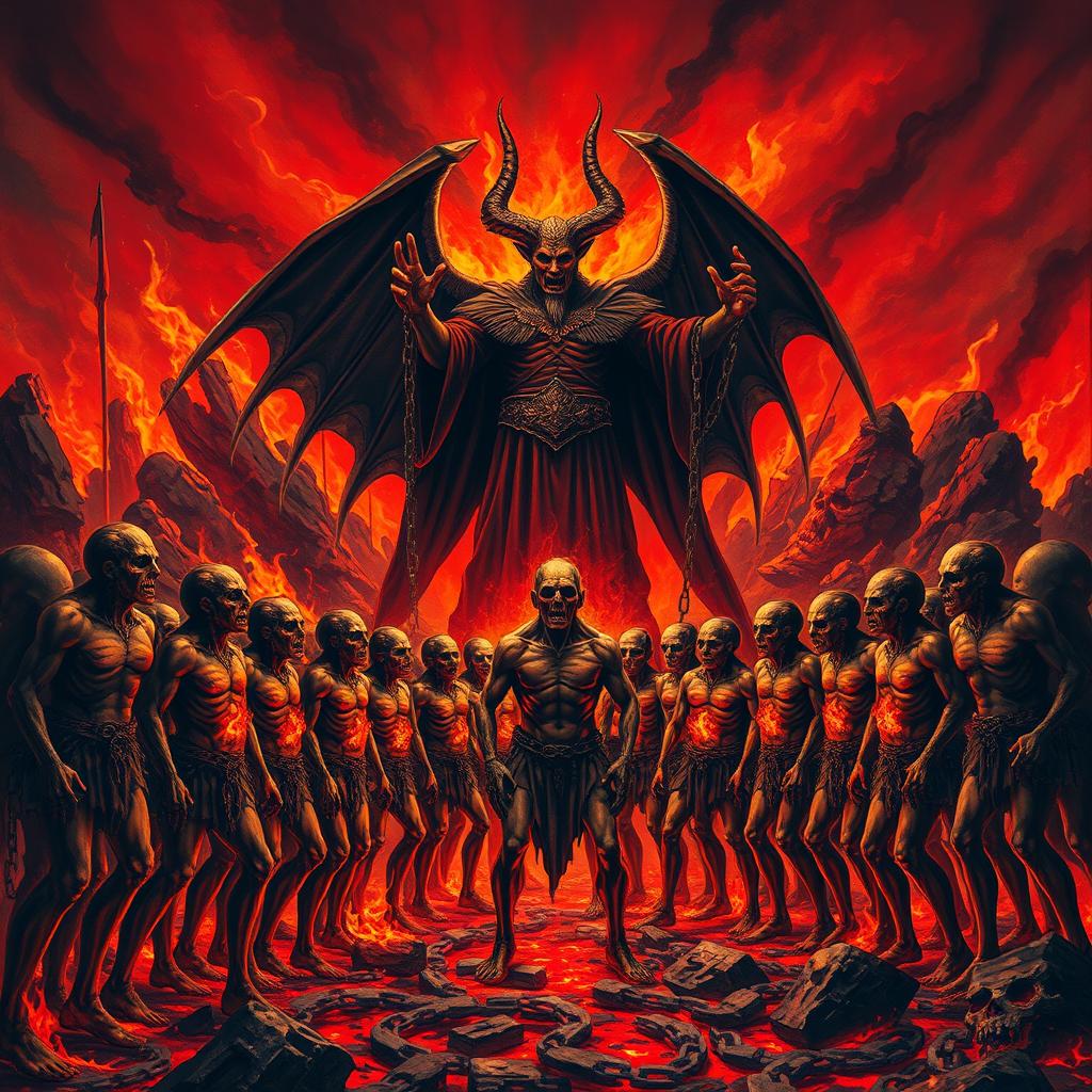 Dramatic Depiction of Hell: Tormented Souls and Fiery Chaos