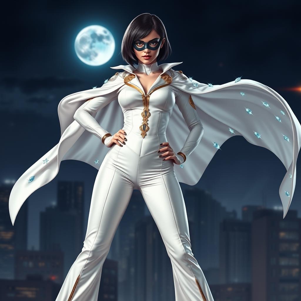Fierce Female Superhero in a Stunning White Suit