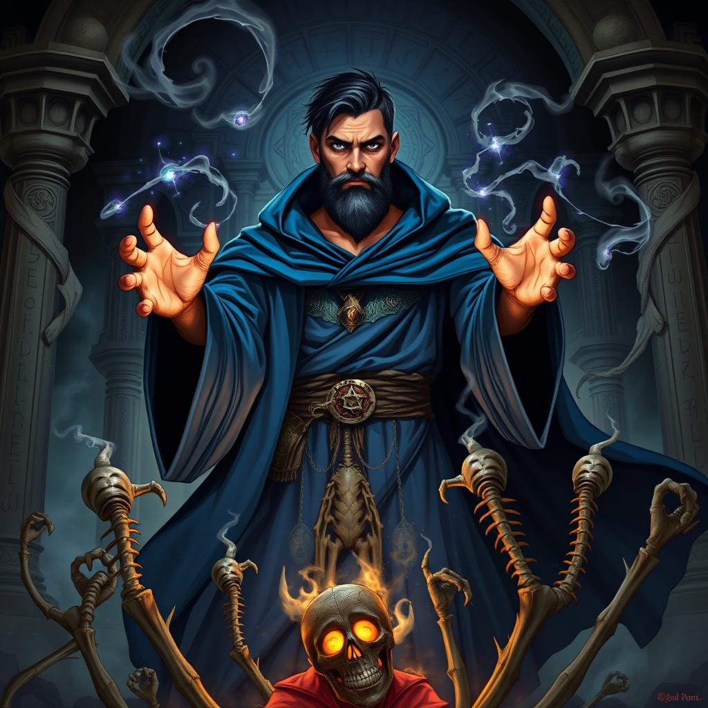 Enchanting Full-Body Portrait of a Dark Wizard Necromancer