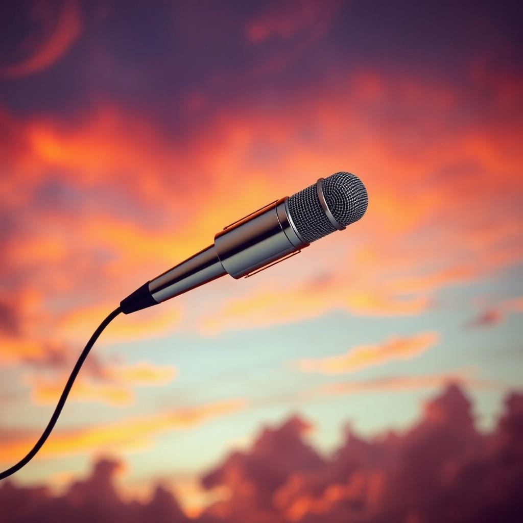 Soaring Sounds: A Microphone in Motion Against a Dreamy Sunset