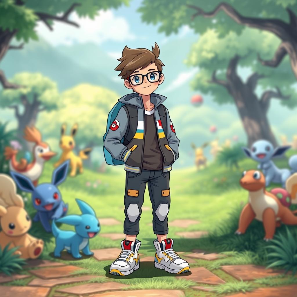 Adventurous Pokémon Trainer: A Cheerful Full Body Illustration