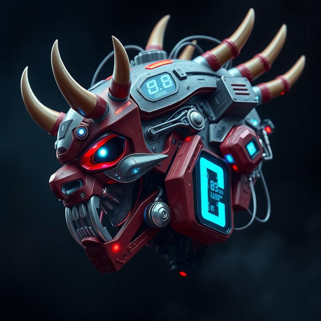 Futuristic Robotic Oni Mask Design - Intricate Details & LED Accents