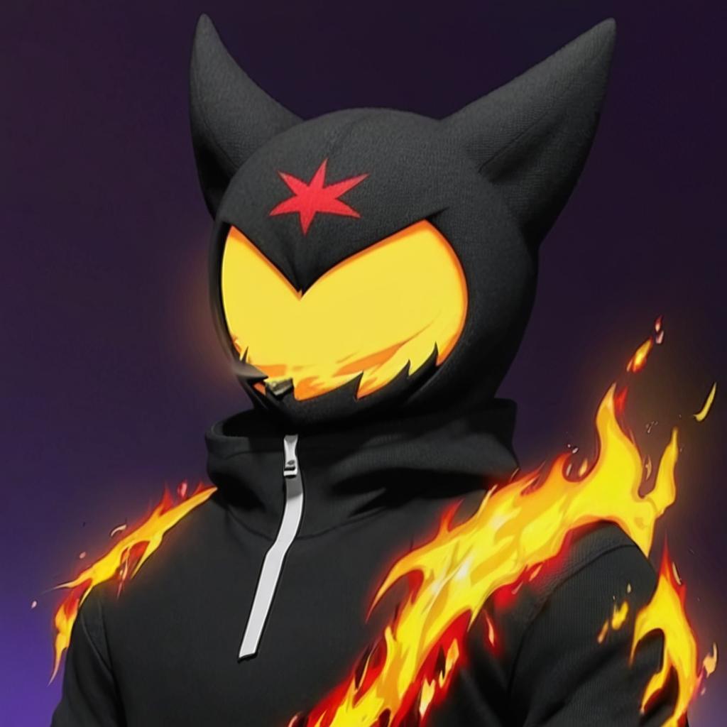 Fiery Anime Character Design: Striking Mask & Hooded Aesthetics