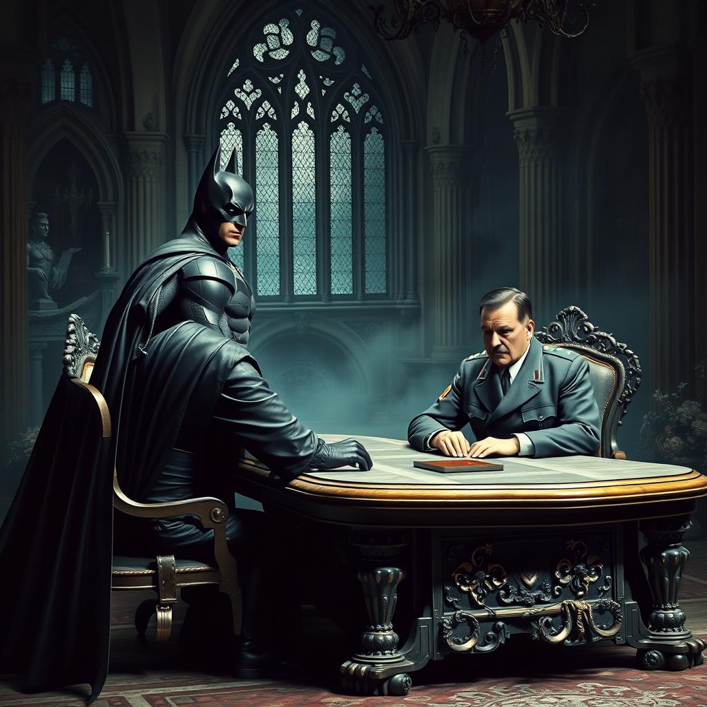 Epic Showdown: Batman vs. Adolf Hitler in a Surreal Negotiation Scene