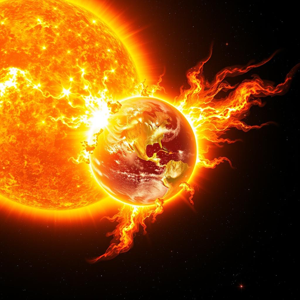 Dramatic Cosmic Scene: Earth Engulfed by the Sun