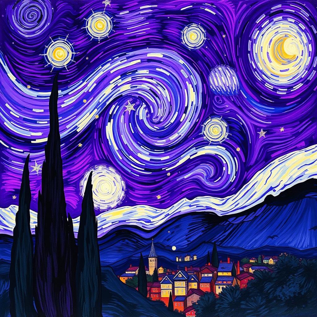 Dreamy Starry Night Inspired by Van Gogh | Idyllic AI Art
