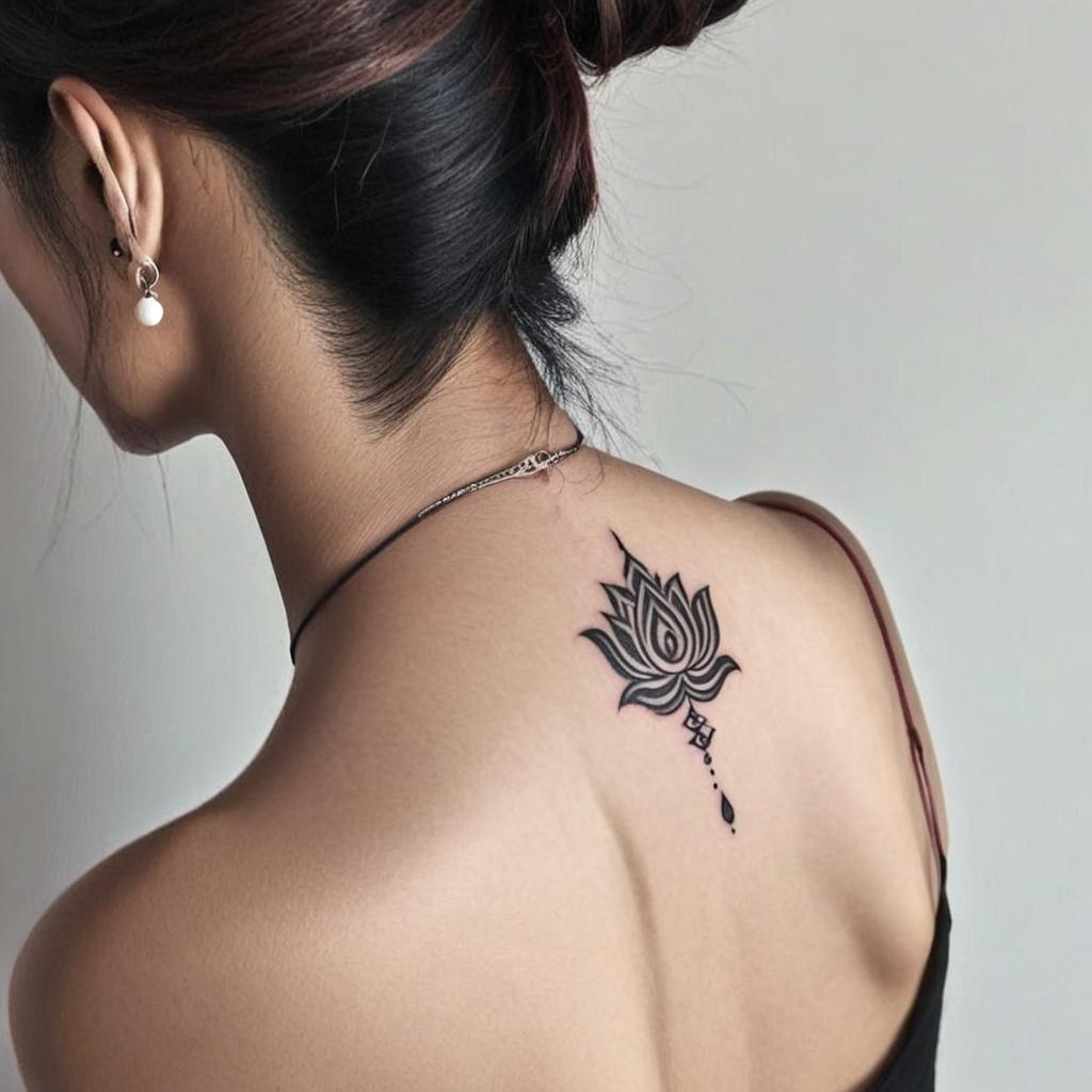 Elegant Khmer Script Tattoo Design with Lotus Flower