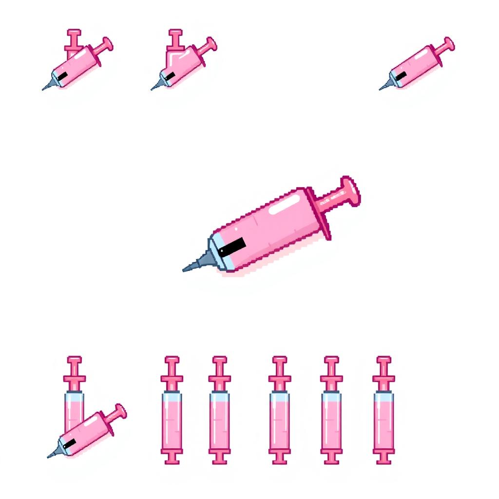 Cute 8-Bit Pink Syringe Pixel Art Sprite Sheet