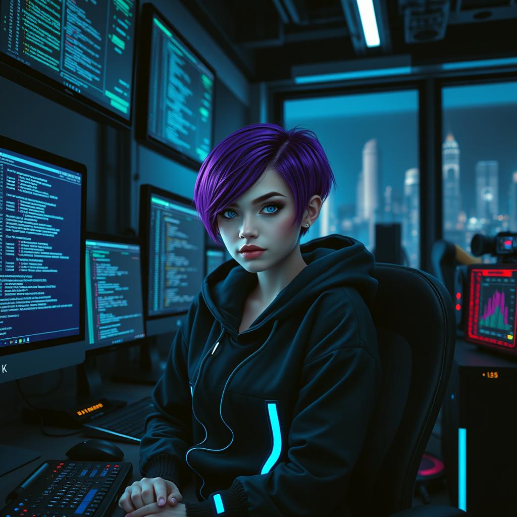 Stylish Female Hacker: A Glimpse into a High-Tech World