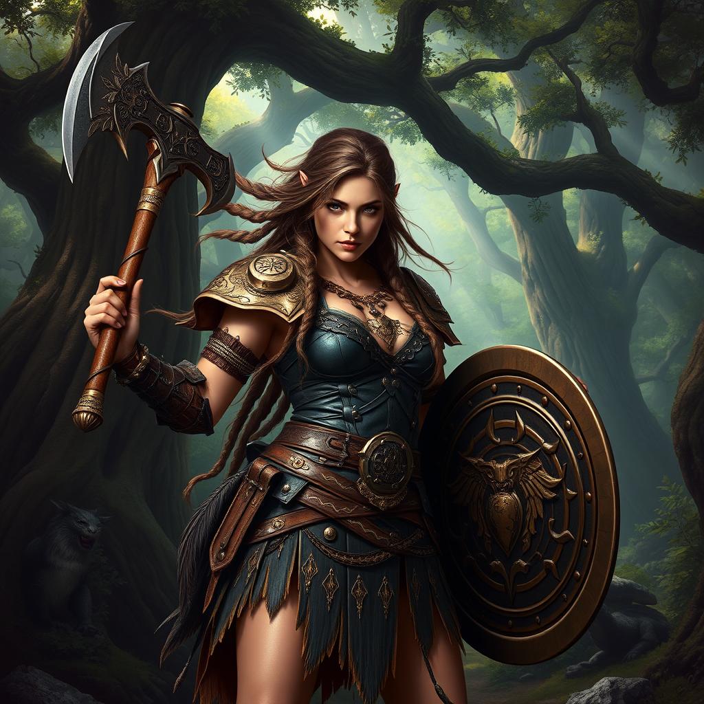 Fierce Female Barbarian Warrior in Enchanted Forest | Idyllic AI Art