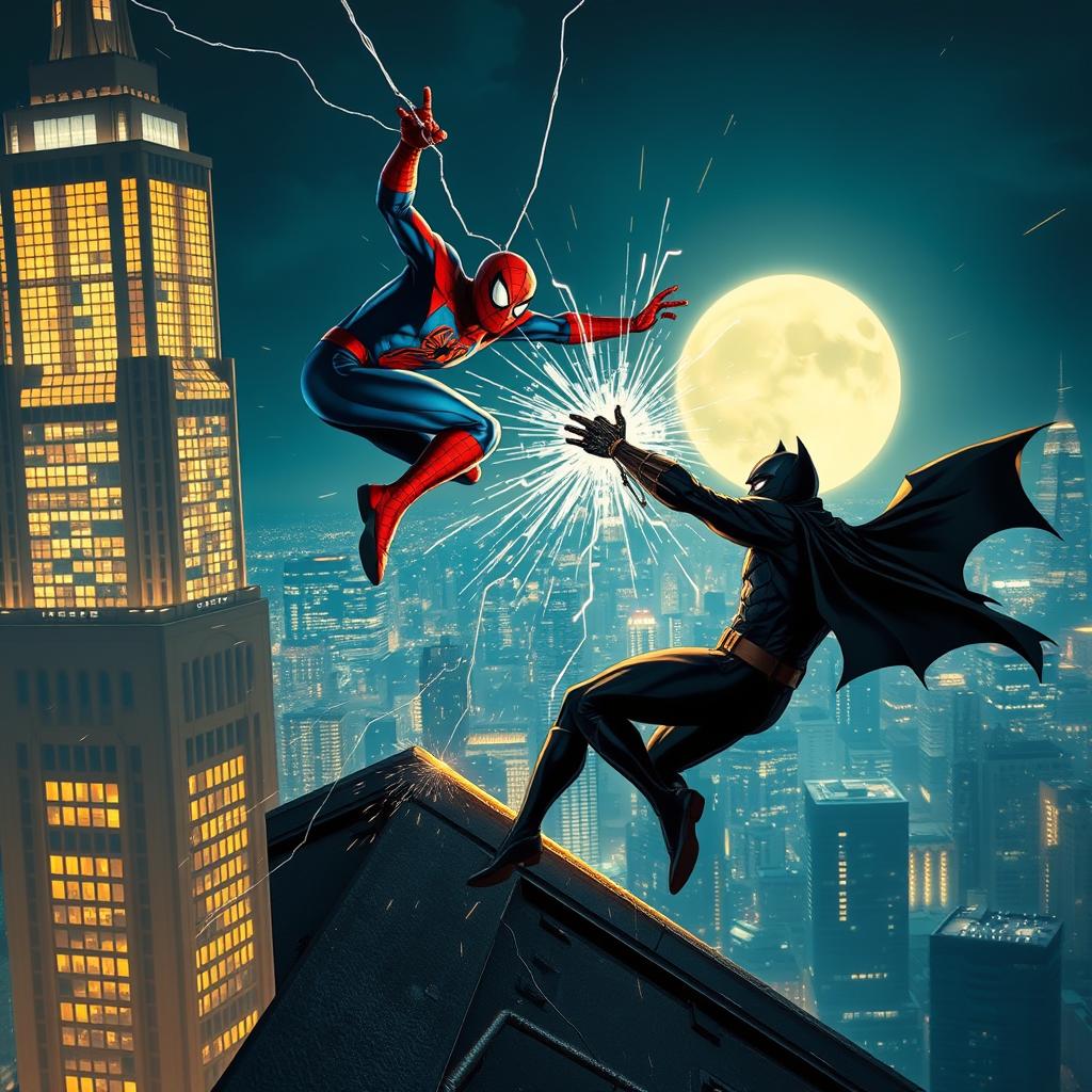 Epic Superhero Showdown in a Moonlit Cityscape