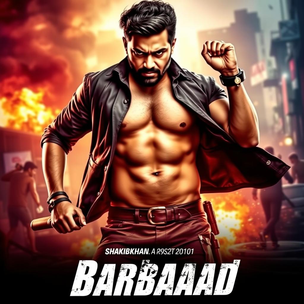 Action-Packed Movie Poster for 'Barbaad' Featuring Shakib Khan