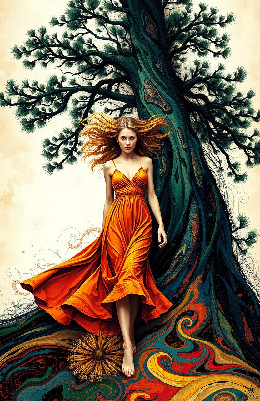 Defiant Woman Amidst Nature: An Abstract Exploration