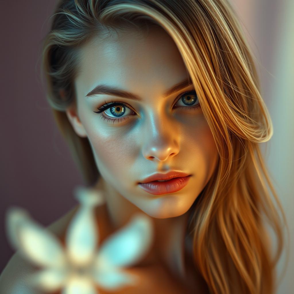 Hyper-Realistic Portrait of a Young Woman with Heterochromatic Eyes