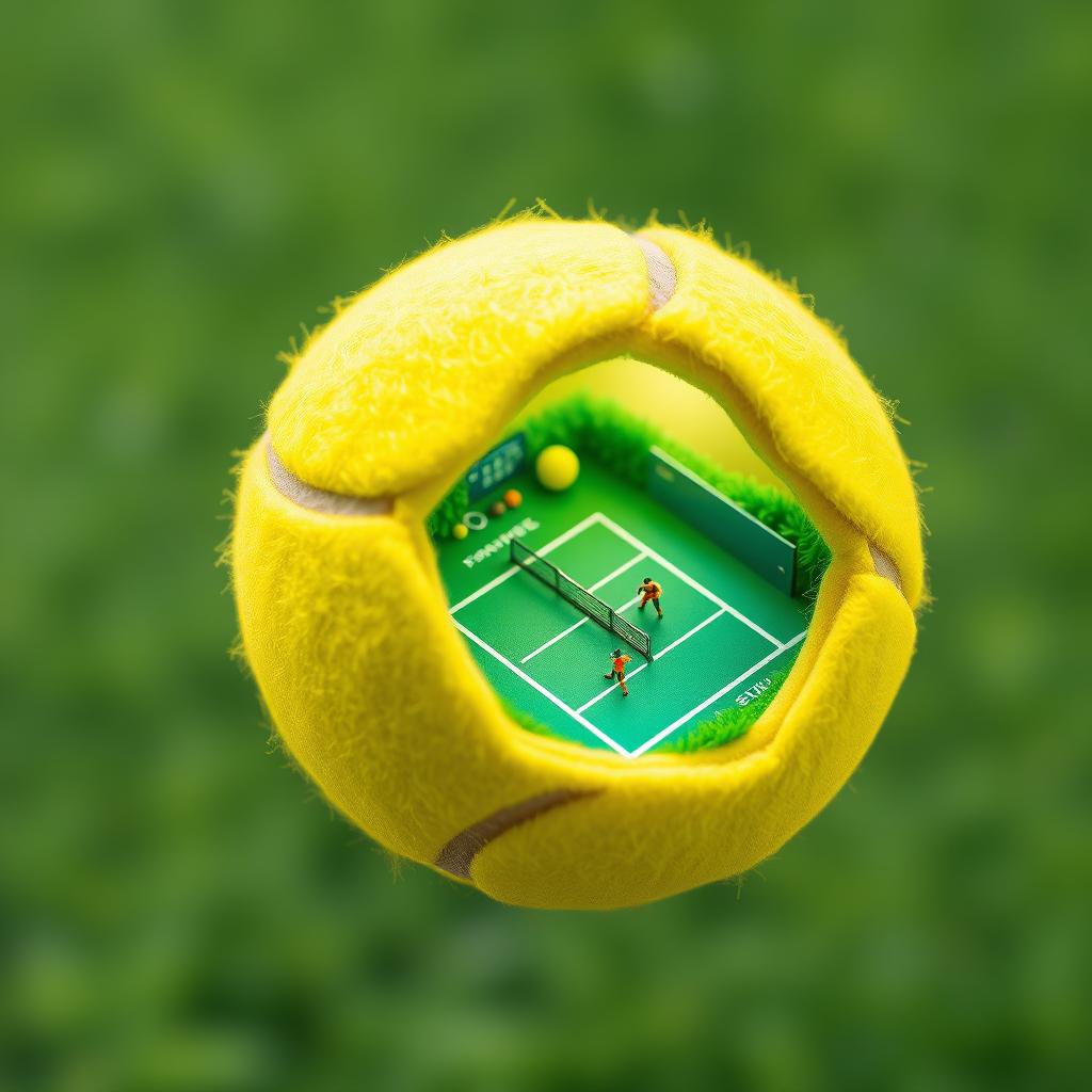 Miniature Tennis Court Inside a Tennis Ball - A Whimsical Fusion
