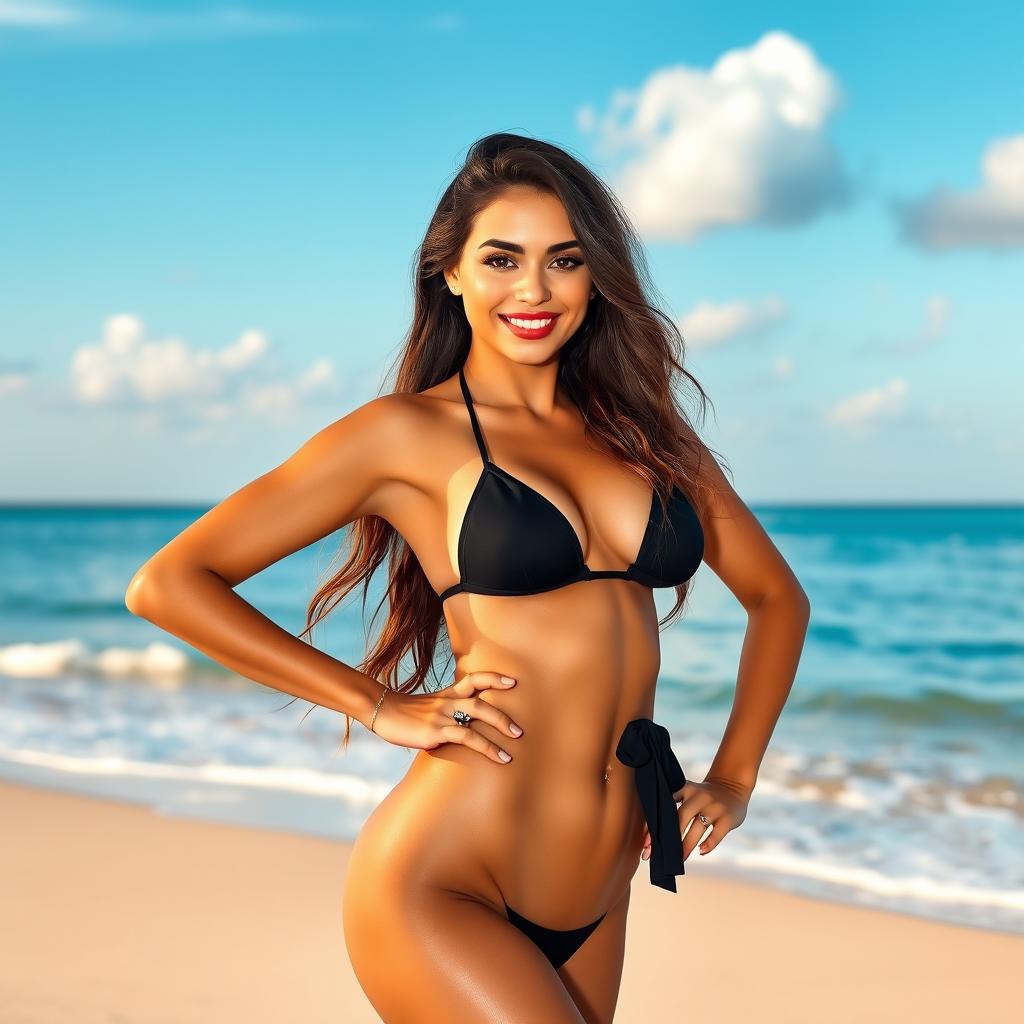 Stunning Portrait of Maryam Khajavi in a Stylish Bikini on the Beach