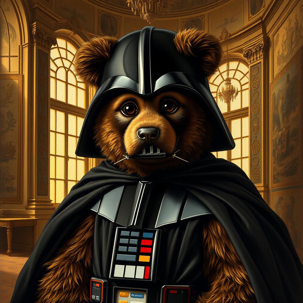 Whimsical Renaissance Teddy Bear as Darth Vader and Intense Fantasy Bear Portrait
