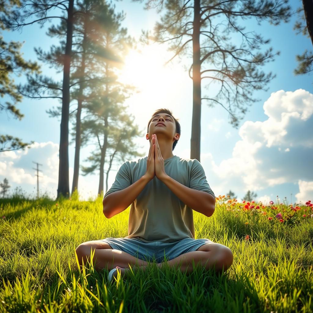Serene Nature Prayer Scene - Tranquility and Reflection