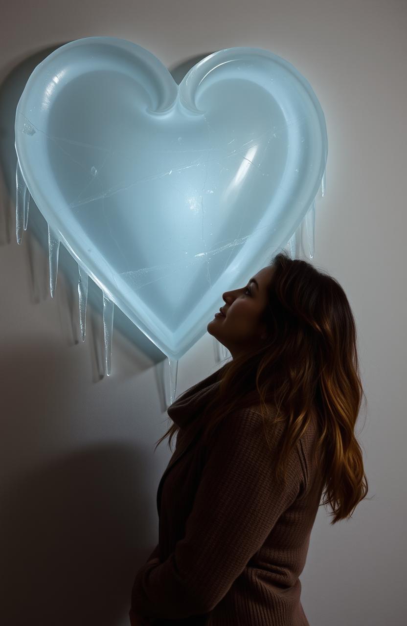 Captivated by Ice: A Woman's Awe-Inspiring Encounter with a Heart Sculpture