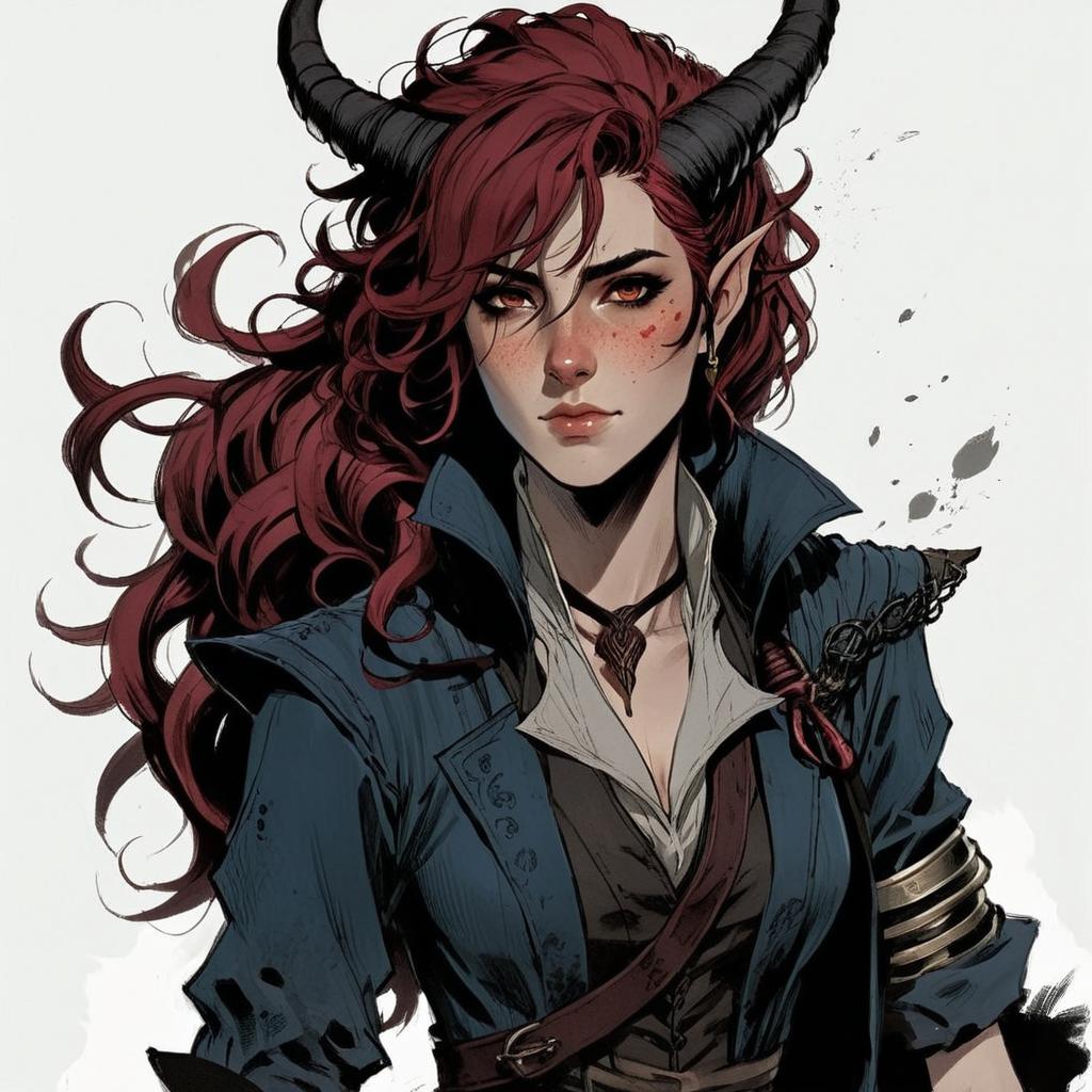 Fierce Tiefling Bounty Hunter Portrait | Idyllic AI Creations