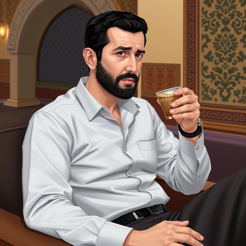 Realistic Illustration of Bashar al-Assad in Traditional Arabic Setting