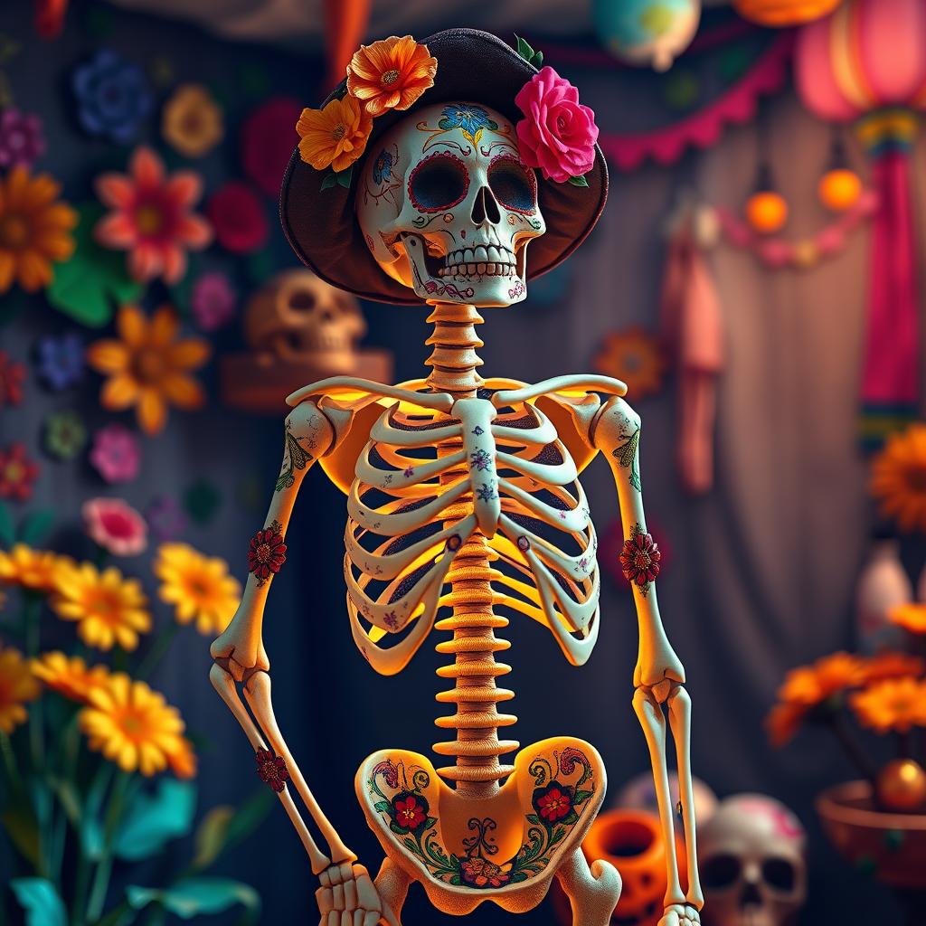Vibrant Día de los Muertos Skeleton Inspired by Disney's Coco