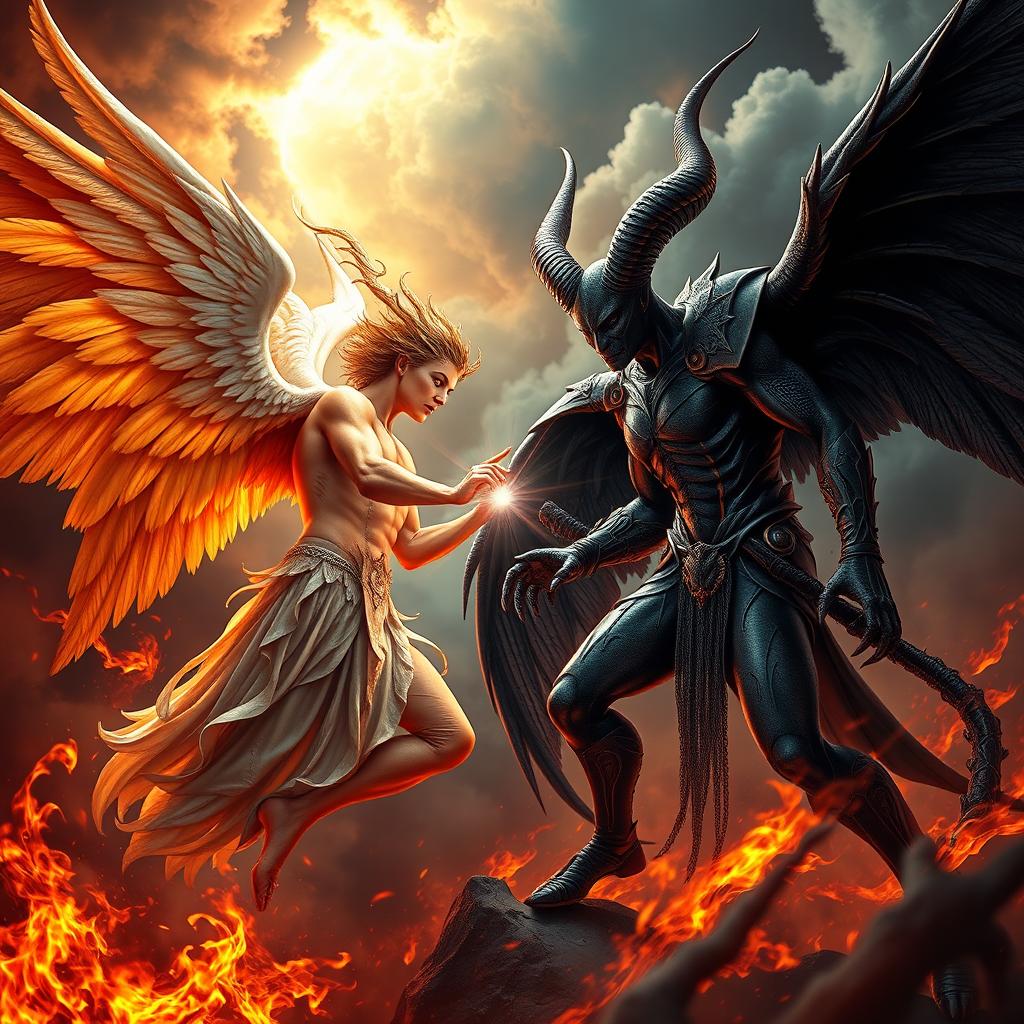 Epic Duel: Lucifer vs. Satan - A Dramatic Artistic Depiction