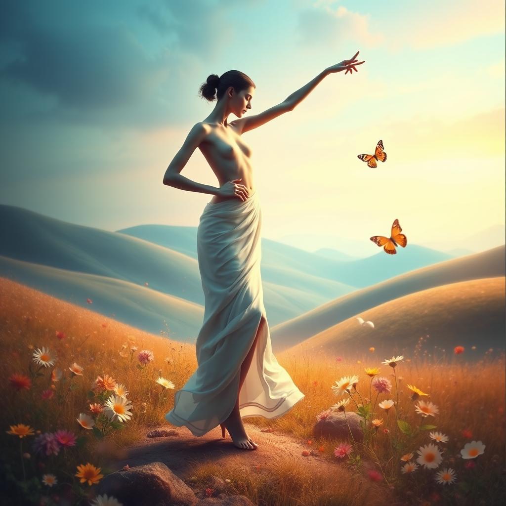 Surreal Elegance: Captivating Figure in a Dreamlike Landscape
